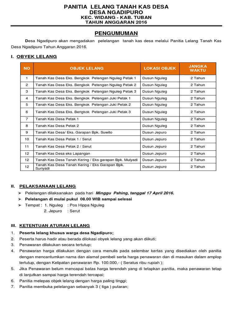 Lelang Tanah Kas Desa | PDF