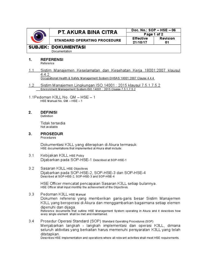 SOP HSE 06 Documentation | PDF
