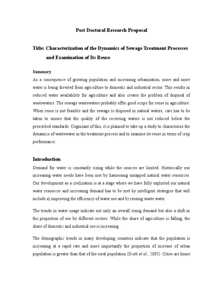 Post Doctoral Research Proposal | PDF | Wastewater | Water Resources