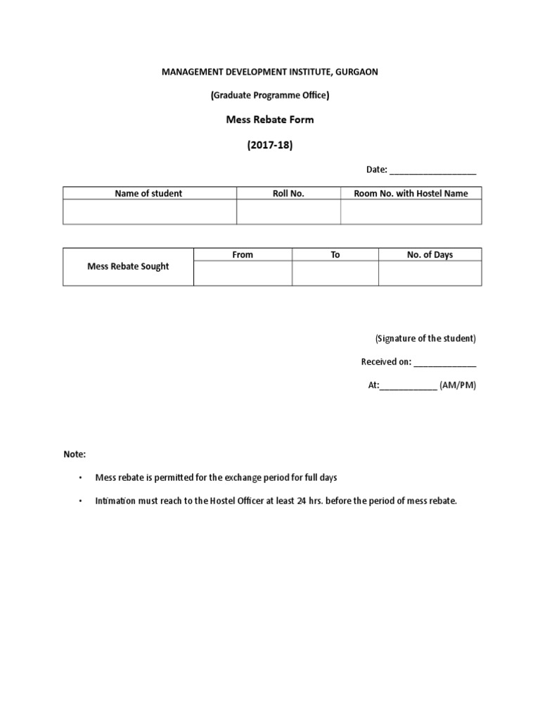 Mess Rebate Form | PDF