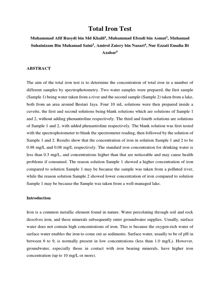 Total Iron Test | PDF | Spectrophotometry | Iron