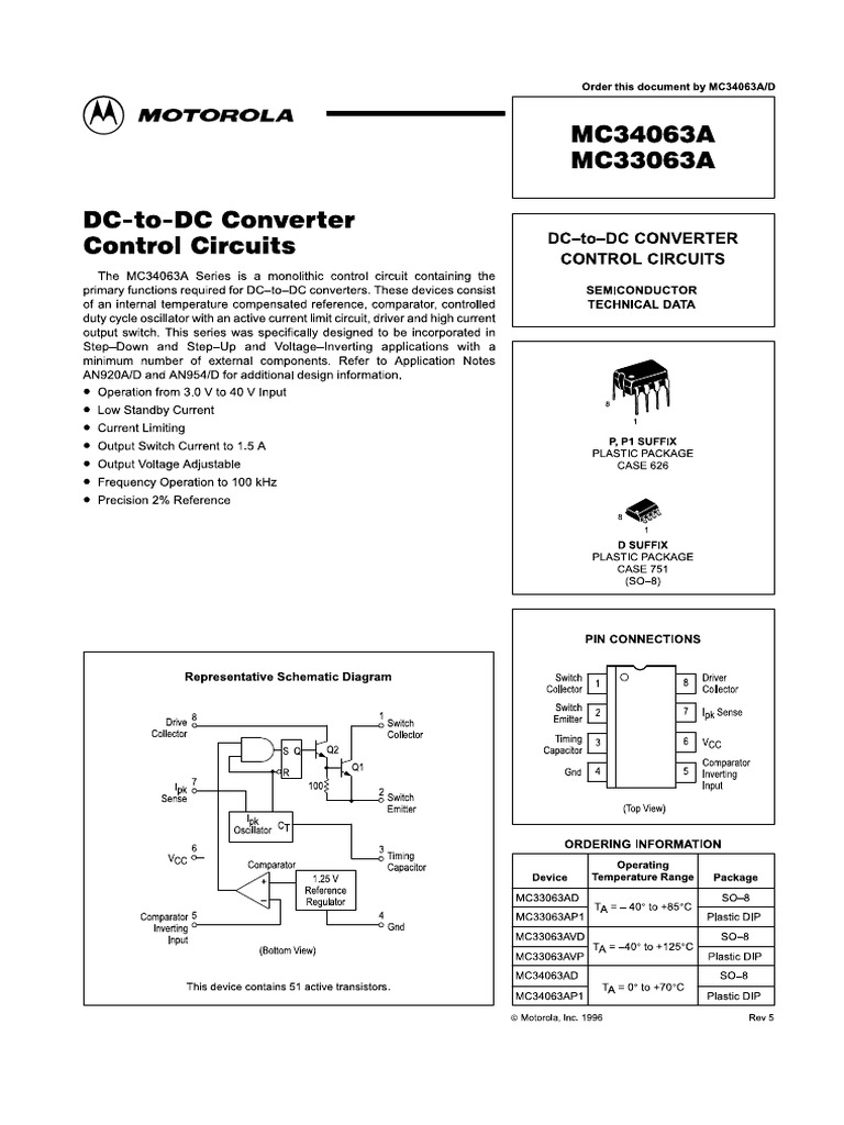 Motorola - Regulator Switching MC34063A | PDF