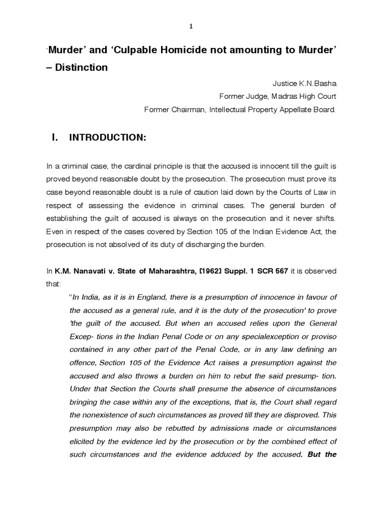 Distinction Between Murder And Culpable Homicide Not Amounting To