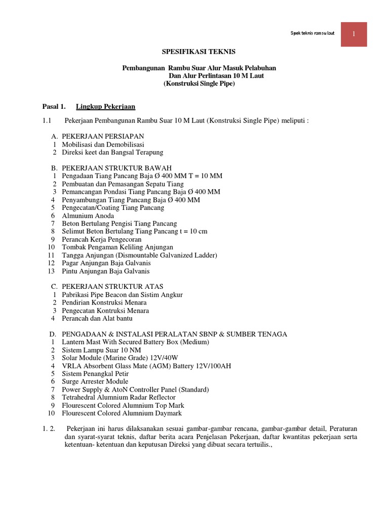 Spek. Teknis Rambu Suar 10 Laut - 2017 | PDF