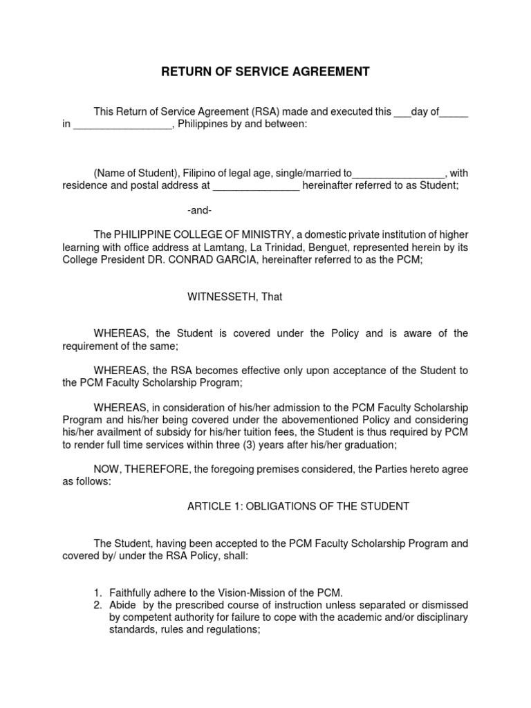 Return of Service Agreement | Government | Politics