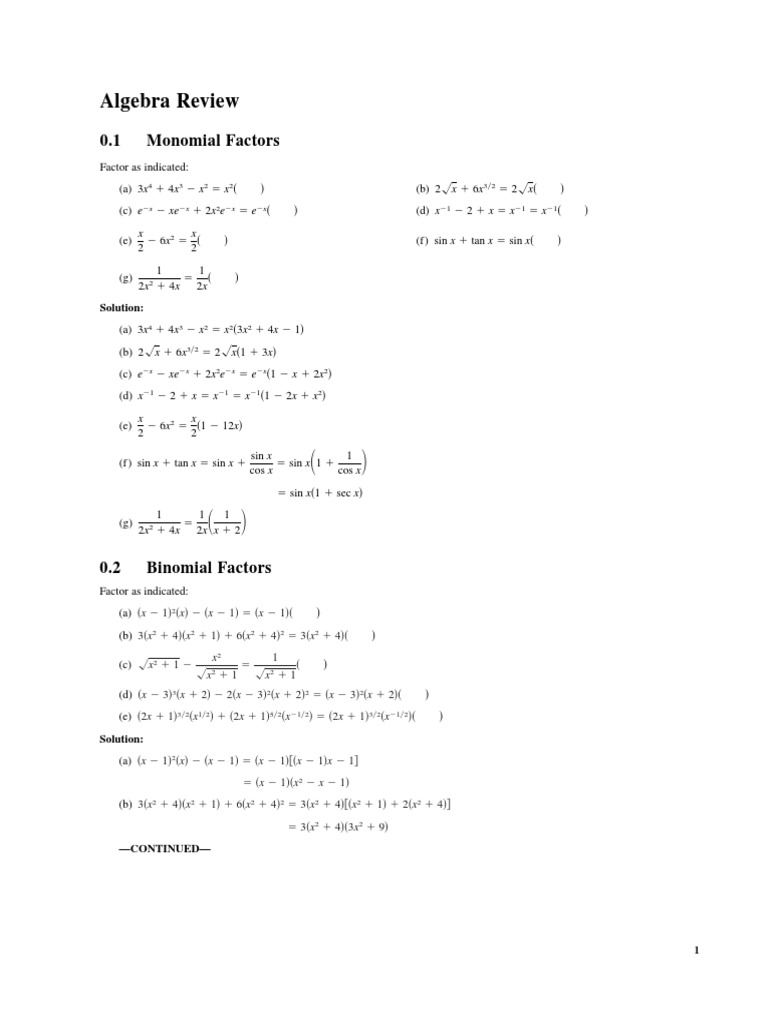 Algebra Review Summary PDF | PDF | Fraction (Mathematics) | Quadratic ...