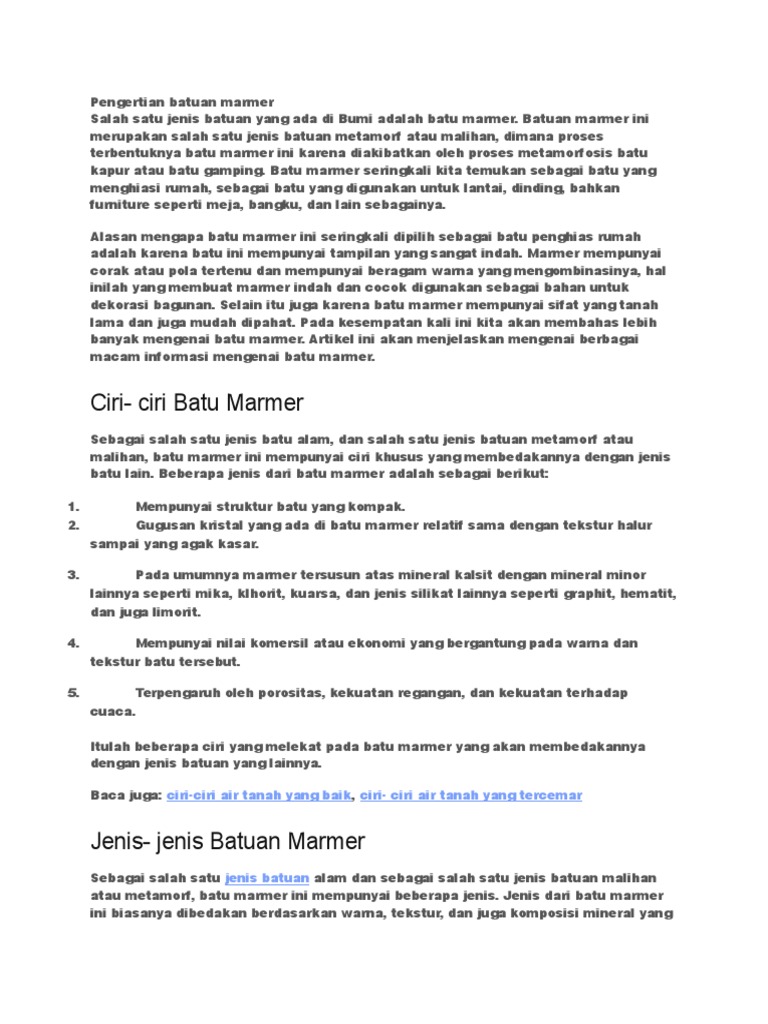 Ciri dan Manfaat Batuan Marmer | PDF