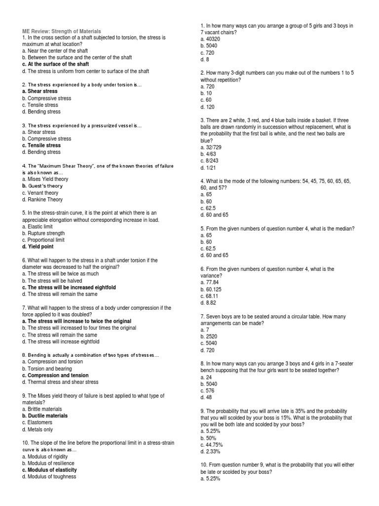 Mechanical Engineering Reviewer | PDF | Yield (Engineering) | Stress ...