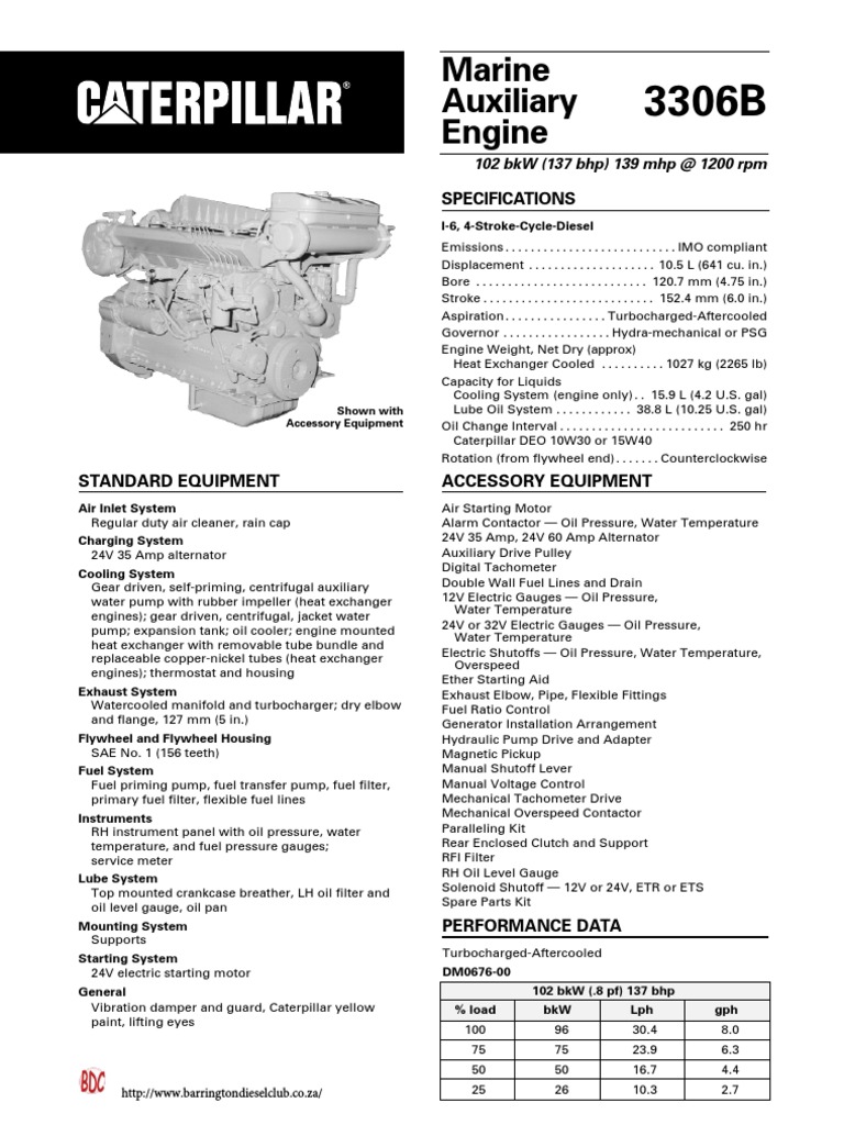 Cat 3306b Spec Sheet | PDF | Pump | Horsepower