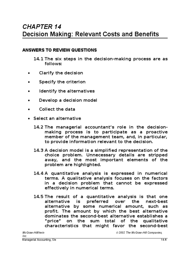 Chapter 14 Solutions | PDF | Decision Making | Cost
