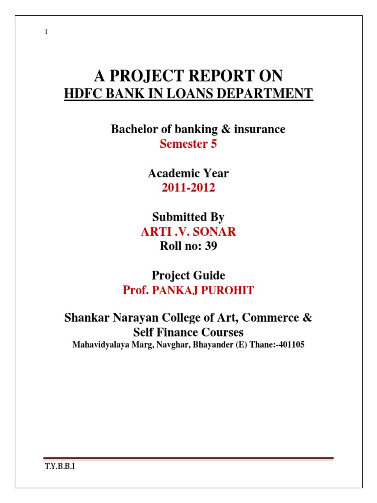 Project On HDFC Bank 1 | PDF | Banks | Loans