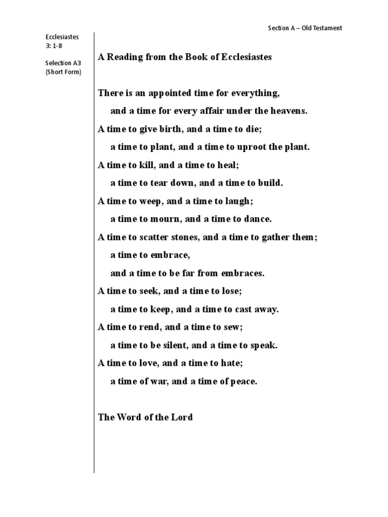 Section A - Old Testament Ecclesiastes 3: 1-8 Selection A3 (Short Form ...