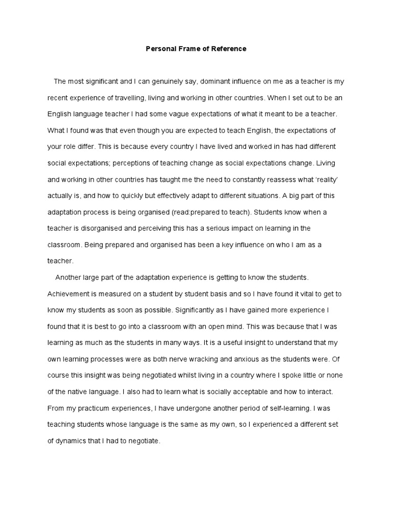 Personal Frame of Reference 28 2f09 2f2017 | PDF | Teachers | Classroom