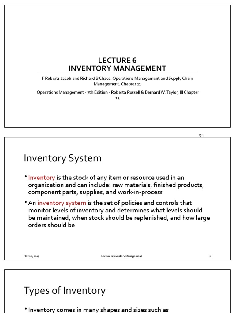 Operations Management Lecture 6 Inventory Management | PDF | Inventory | Operations Management