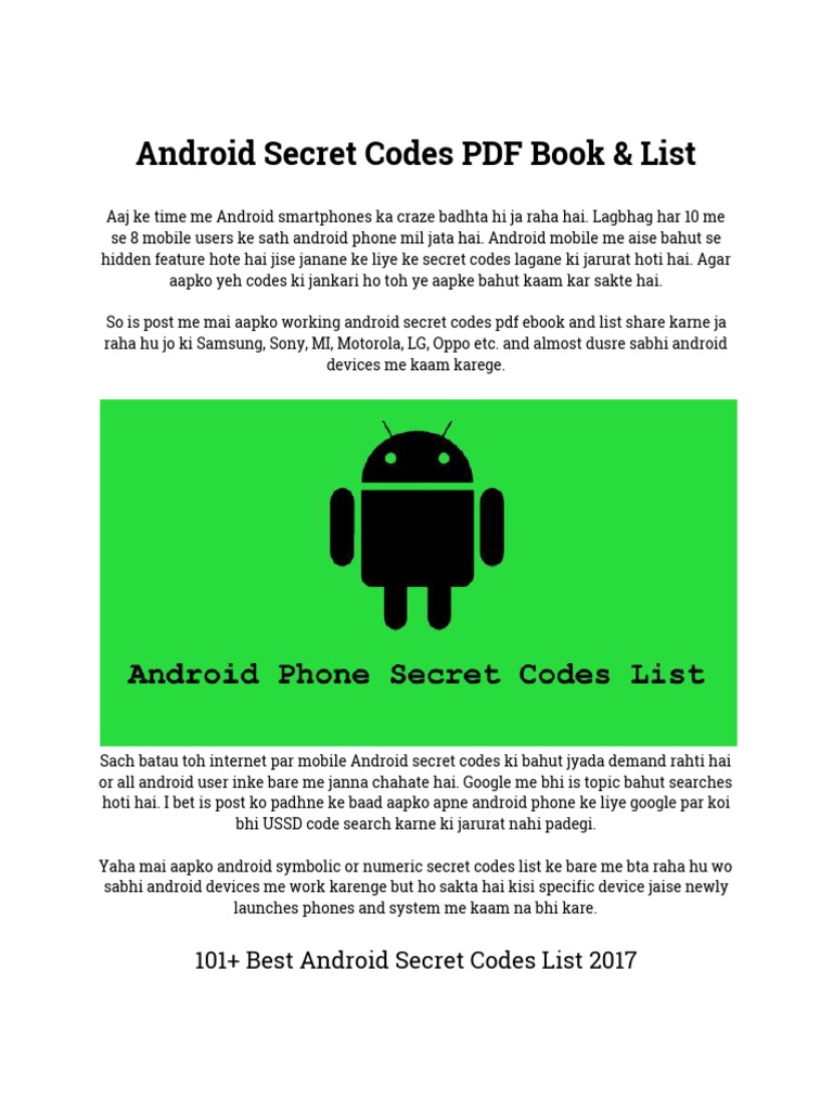 Android Secret Codes PDF Book | PDF | Bluetooth | Android (Operating ...
