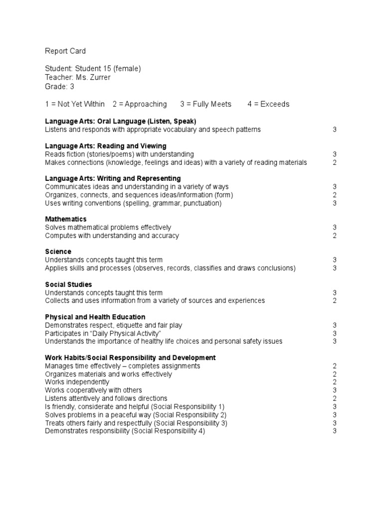Report Card Student 15 | PDF | Teachers | Information