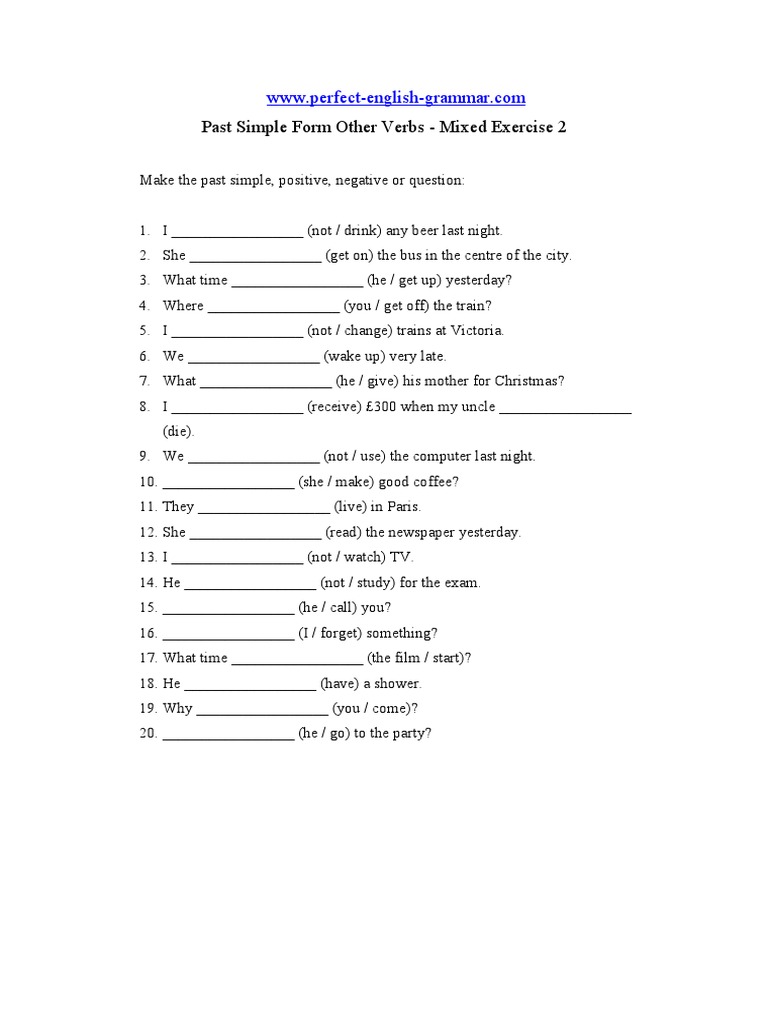Past Simple Form With Other Verbs Mixed Exercise 2 PDF | PDF ...