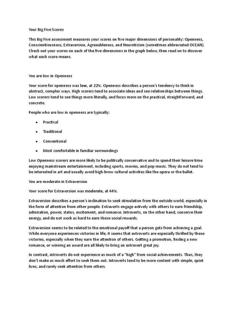 Your Big Five Scores | Download Free PDF | Extraversion And ...