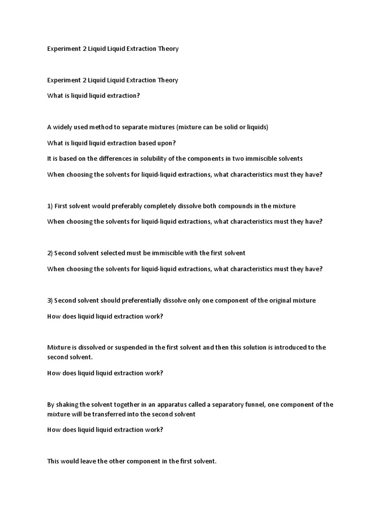 Experiment 2 Liquid Liquid Extraction Theory | PDF | Solvent | Solution