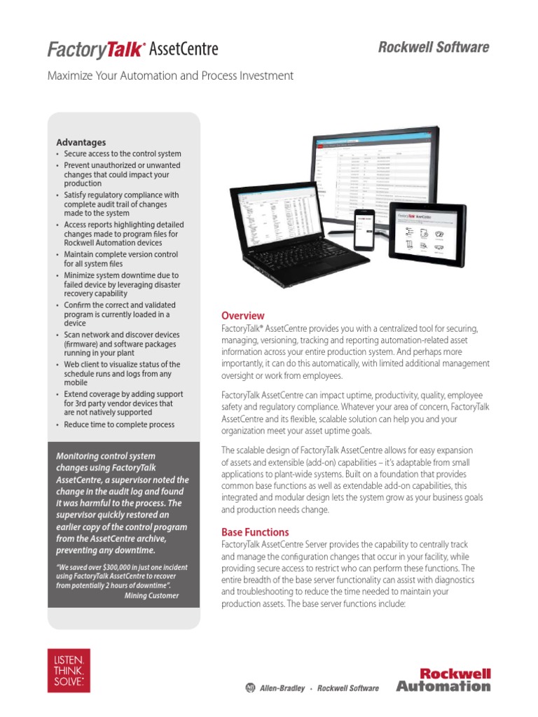 FactoryTalk AssetCentre - Brochure | PDF | Version Control | Computer Network