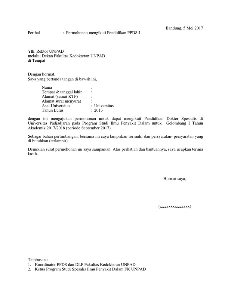 Surat Permohonan Ppds Unpad | PDF