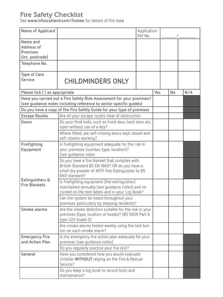 Childminder Fire Safety Checklist | PDF | Fire Safety | Firefighting