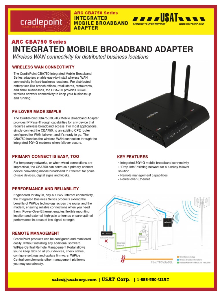 CradlePoint ARC CBA 750 Specsheet | PDF | 4 G | Internet Access