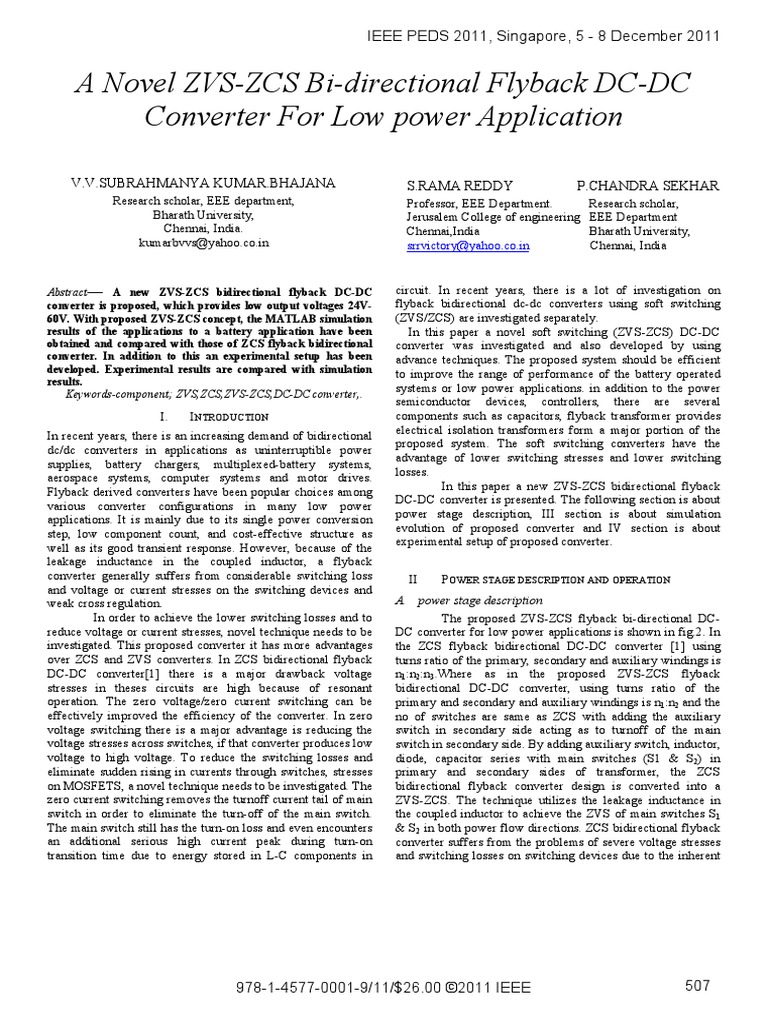 A Novel ZVS-ZCS Bi-Directional Flyback DC-DC | PDF | Power Electronics ...