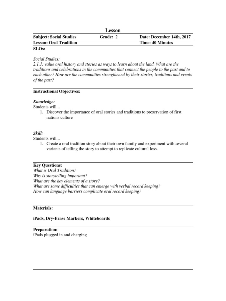 Oral Tradition Lesson for 2nd Grade | PDF | Storytelling | Traditions