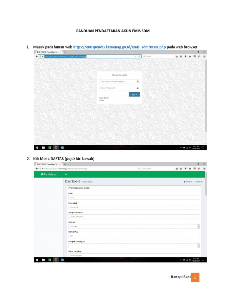 PANDUAN PENDAFTARAN AKUN EMIS SDM | PDF