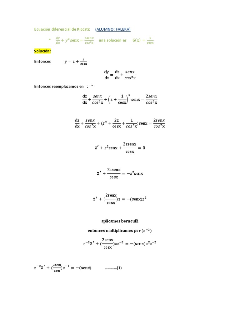 Ecuacion Diferencial de Riccati | PDF | Ecuaciones | Objetos matemáticos