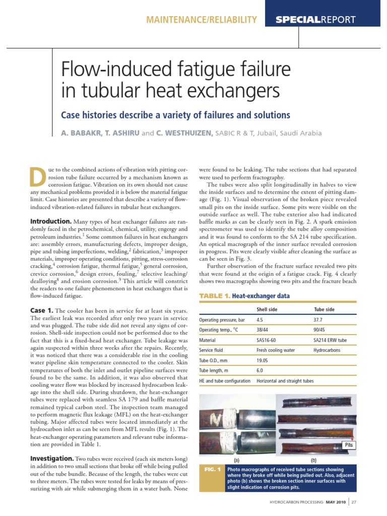 Flow-Induced Fatigue Failure in Tubular Heat Exchangers | PDF | Fatigue ...