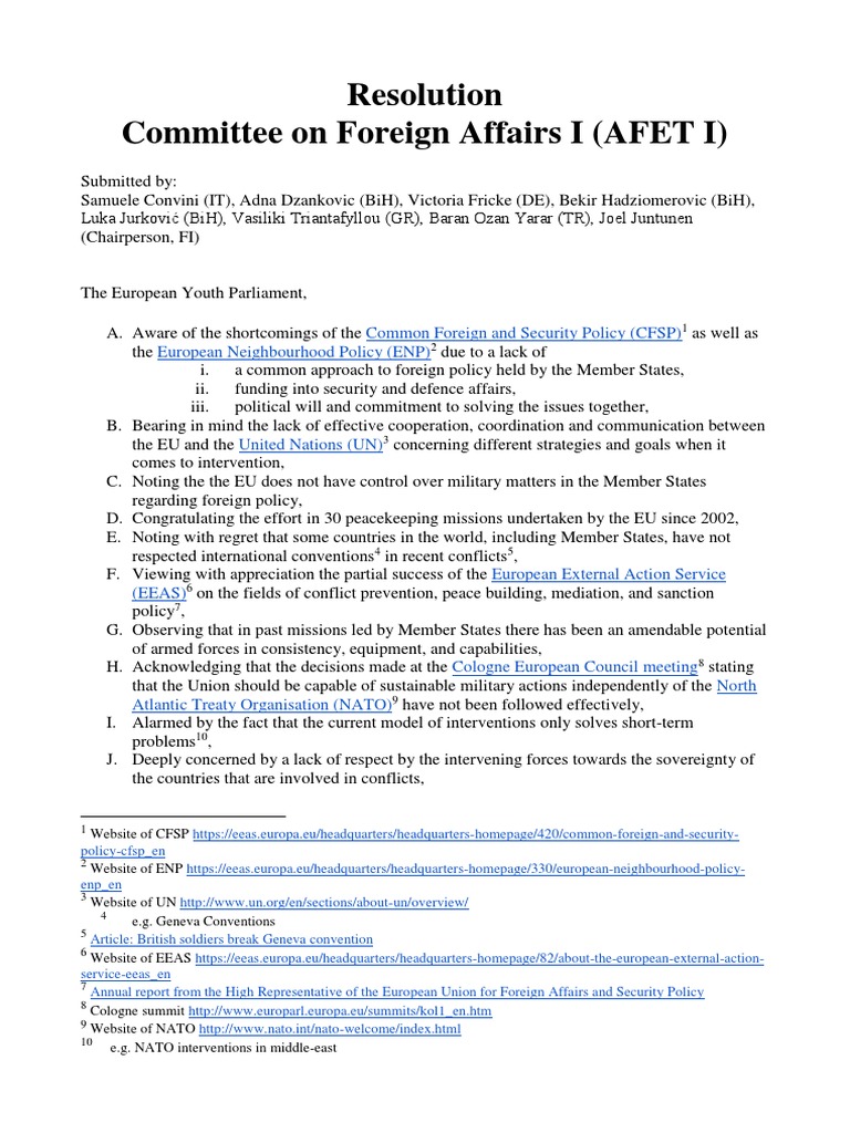 Resolution Committee On Foreign Affairs I (AFET I) | PDF | European ...