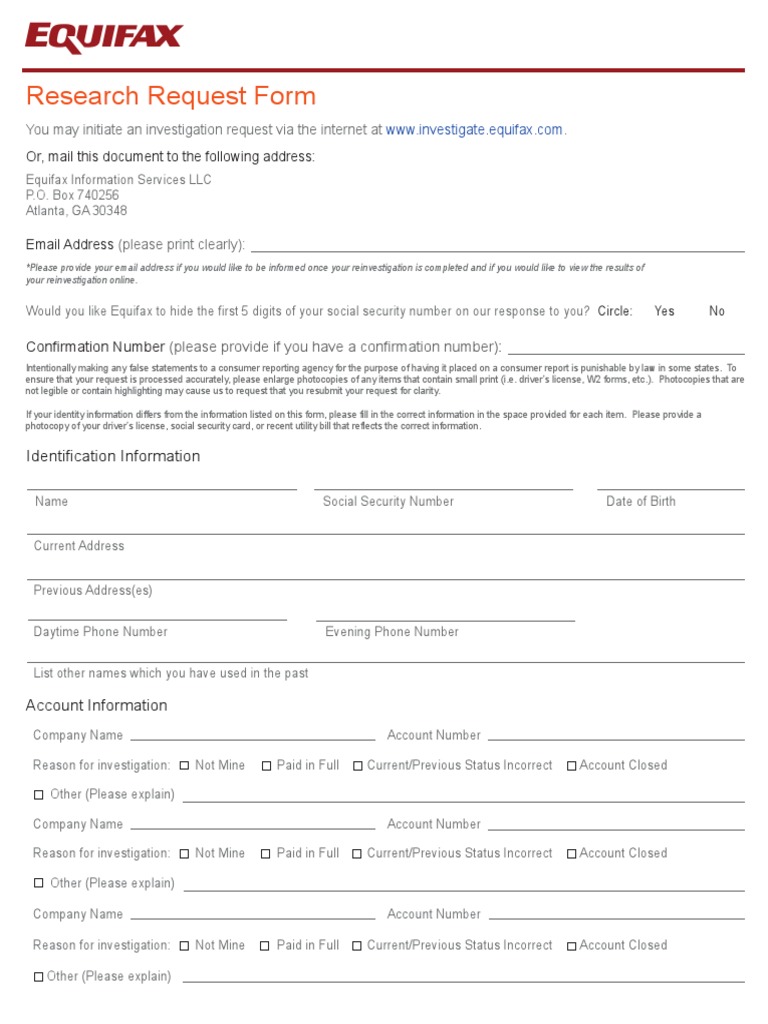 Equifax Dispute Form PDF | PDF | Social Security Number | Identity Document