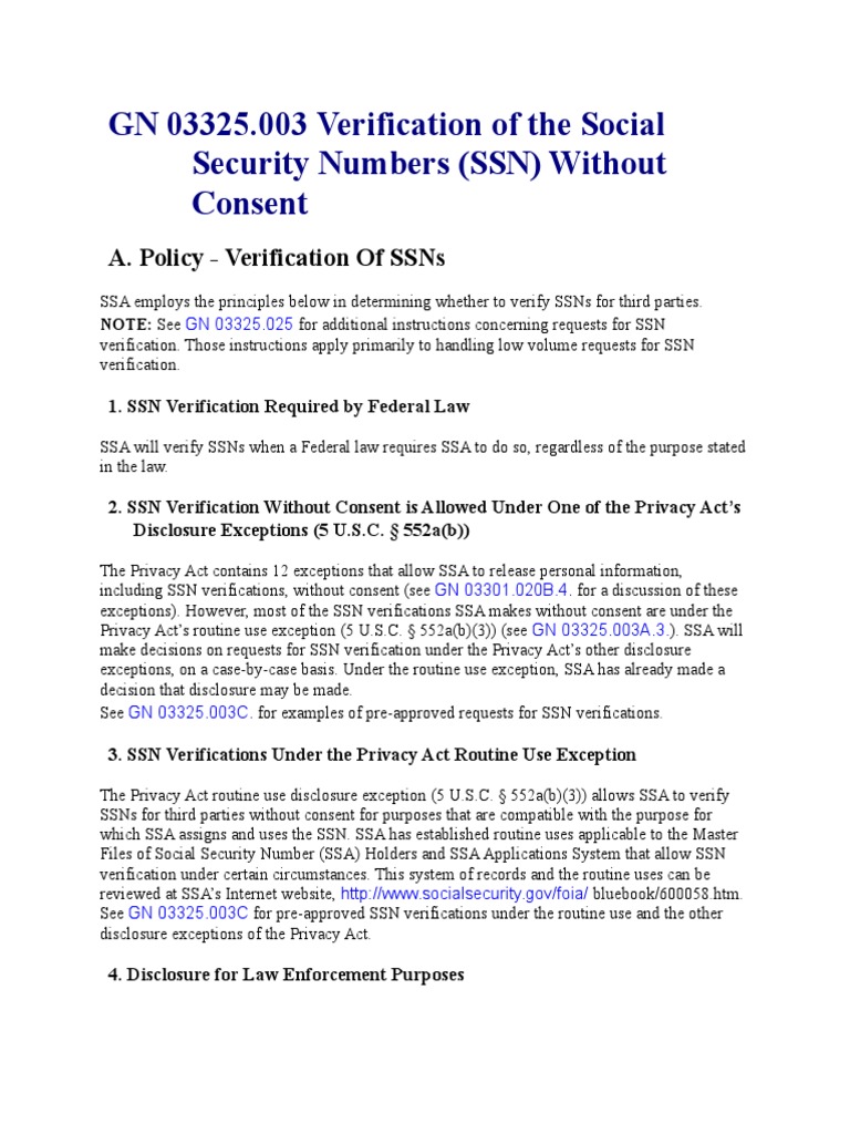SSN Verification Without Consent Rules | PDF | Social Security Number ...