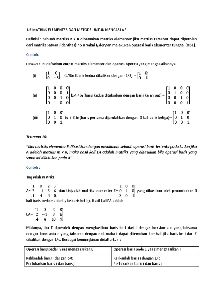 Matriks Elementer Dan Metode Untuk Mencari A | PDF