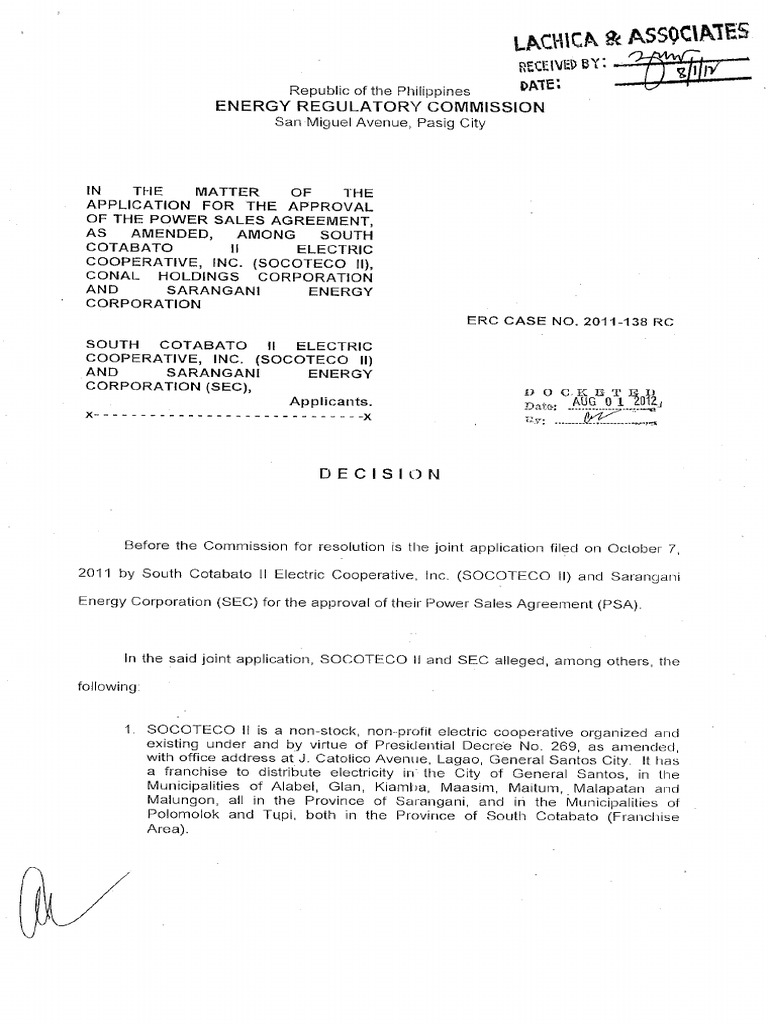 ERC Decision D. 7.30.12 | PDF
