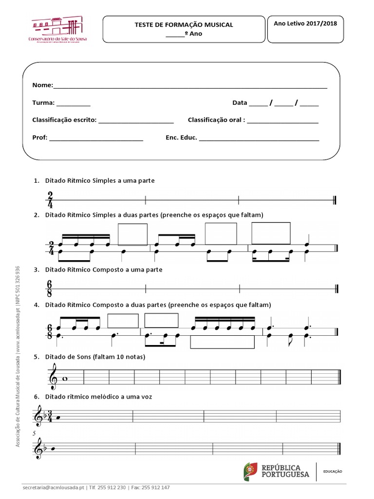 Formação musical teste ano letivo | PDF | Notação | Elementos da música