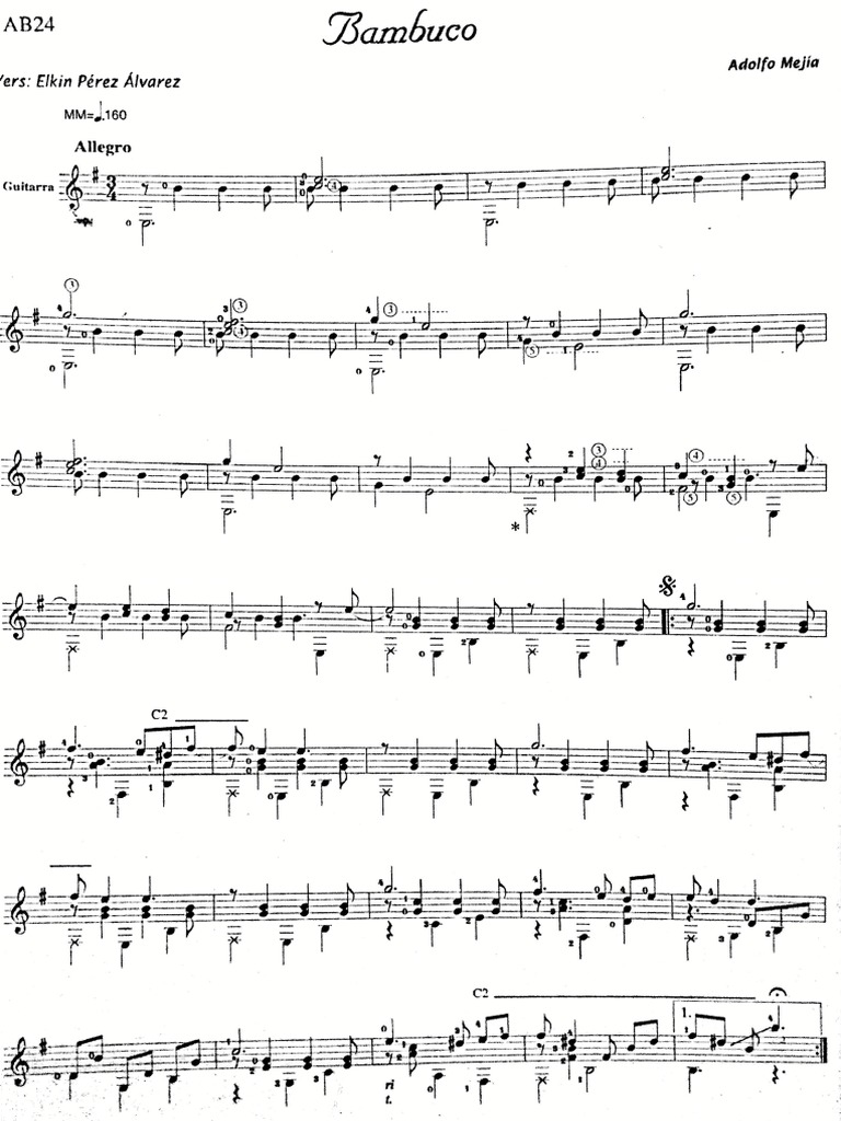 Adolfo Mejia Navarro Bambuco en Mi Menor Version para Guitarra de Elkin Perez Alvarez | PDF