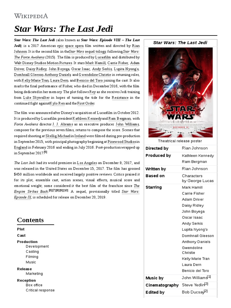Star Wars The Last Jedi | PDF | Star Wars | Leisure