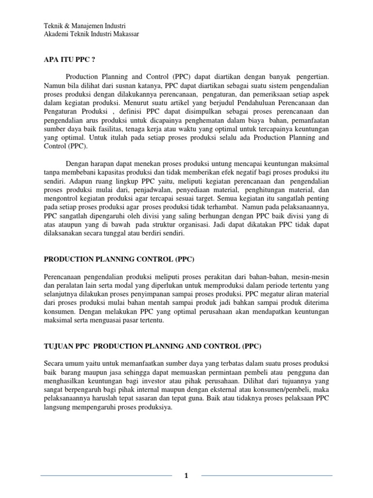 Production Planning and Control PPC | PDF