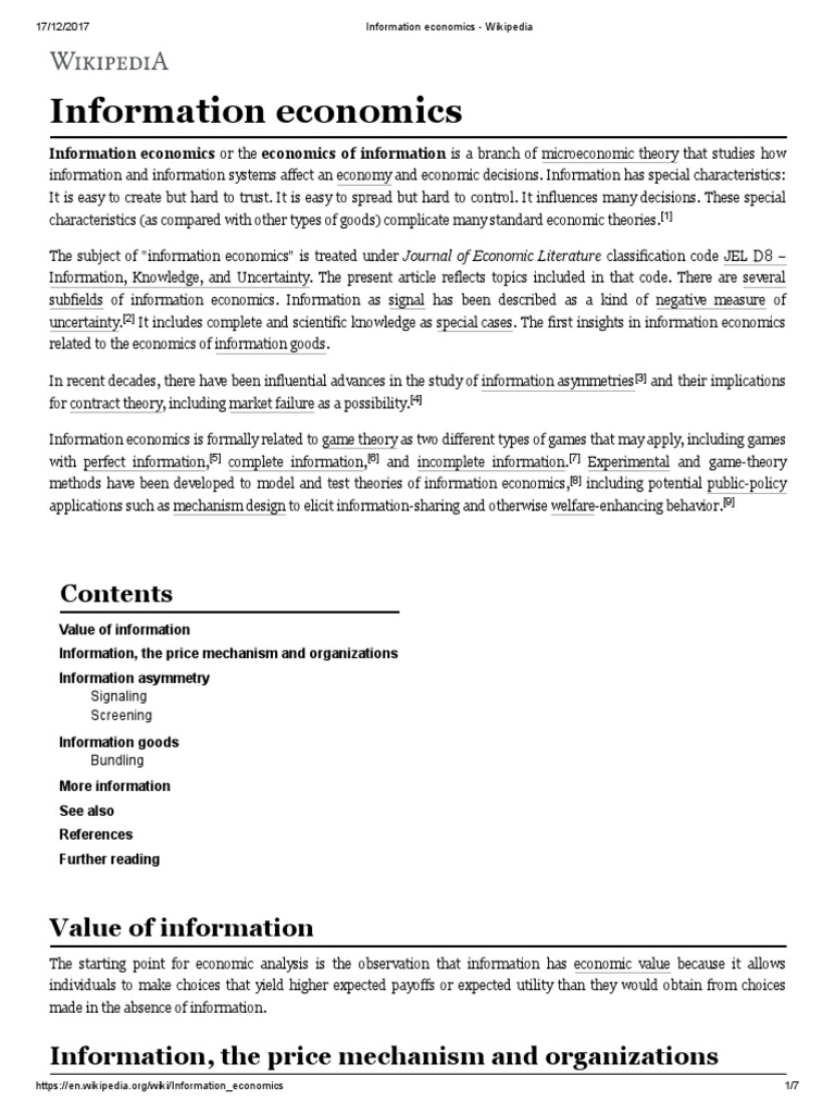 Information Economics - Wikipedia | PDF | Information Economics | Economics