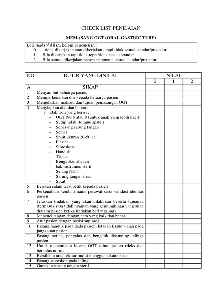 PROCEDURE CHECKLIST FOR PLACING AN ORAL GASTRIC TUBE | PDF