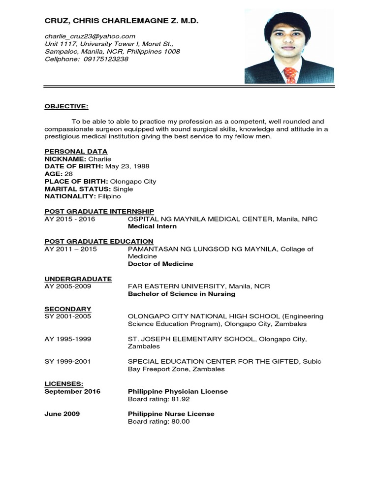CV Cruz | PDF | Physician | Medical School