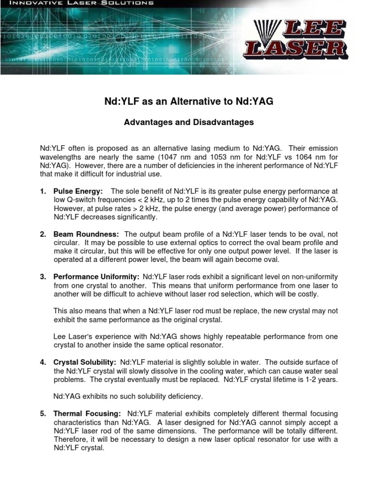 Nd-YLF Vs Nd-YAG | PDF | Laser | Optics