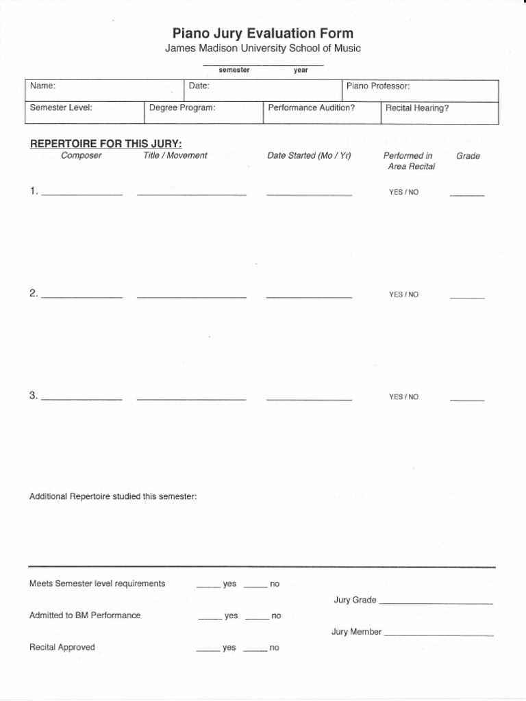 Piano Jury Evaluation Form: James Madison University School of Music ...