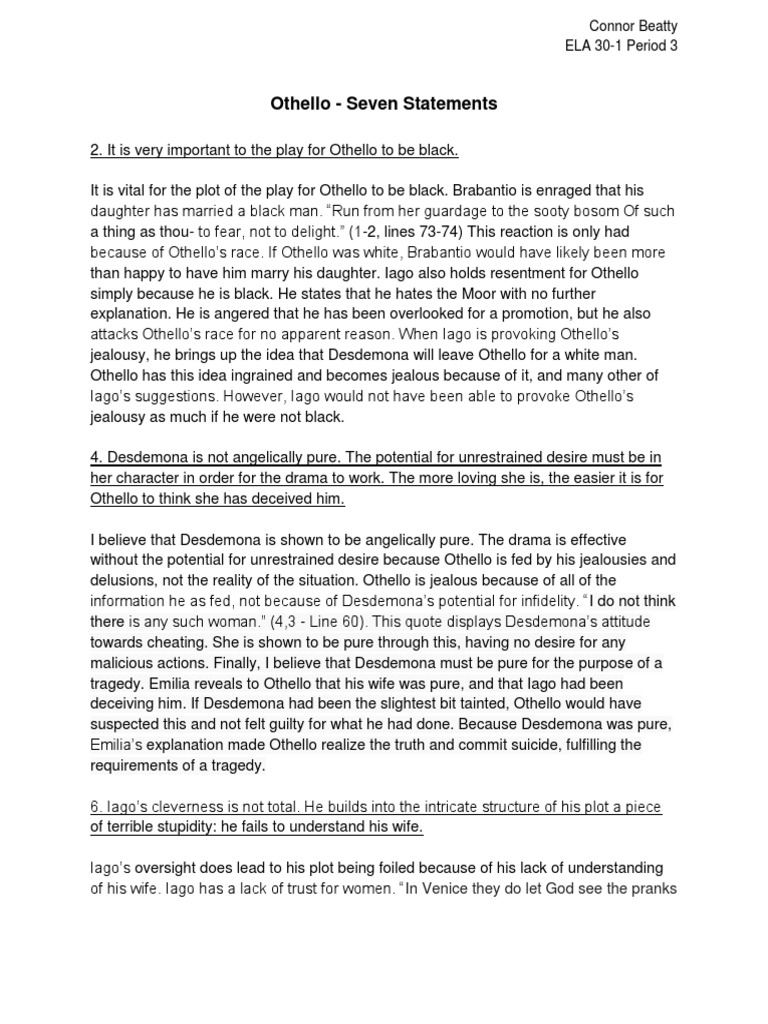 Othello's Race Central to Plot | PDF | Iago | Othello