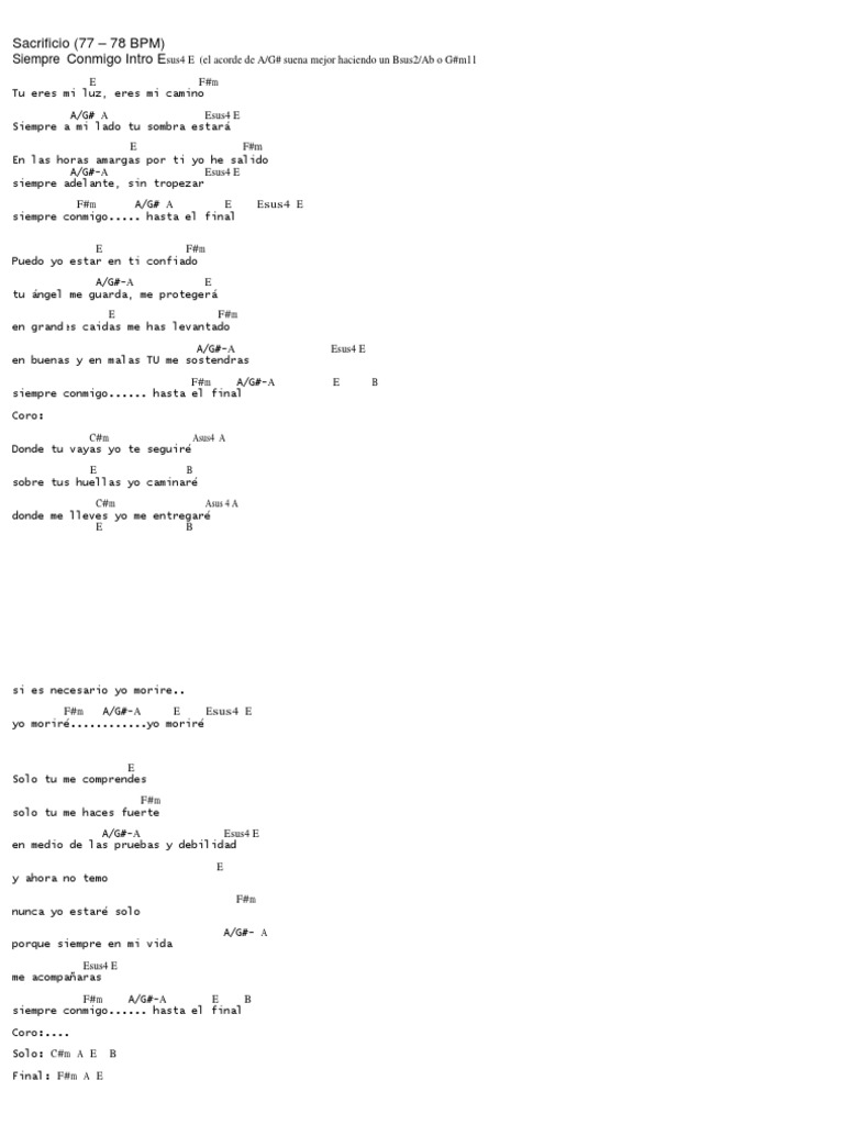 Sacrificio Siempre Conmigo Letra y Acordes | PDF | Ocio | Deportes