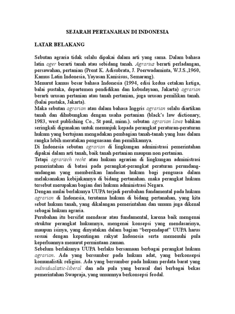 Sejarah Pertanahan dan Agraria Indonesia | PDF