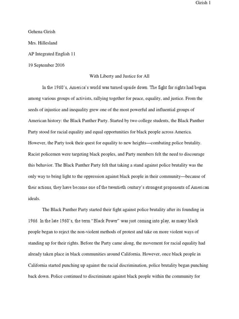Grade 11 Research Paper | PDF | Black Panther Party | Police Brutality